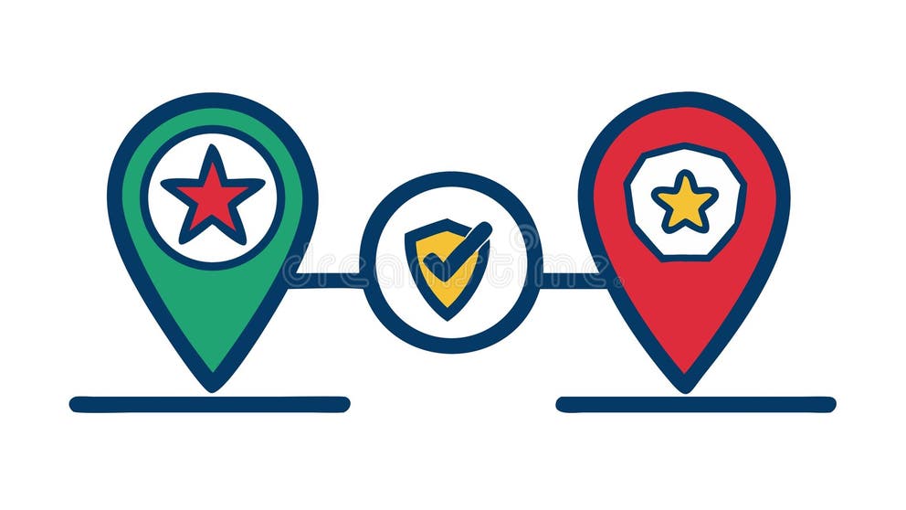 Three Location Pins with Checkmark Star Verified Spots, Vector Design ...