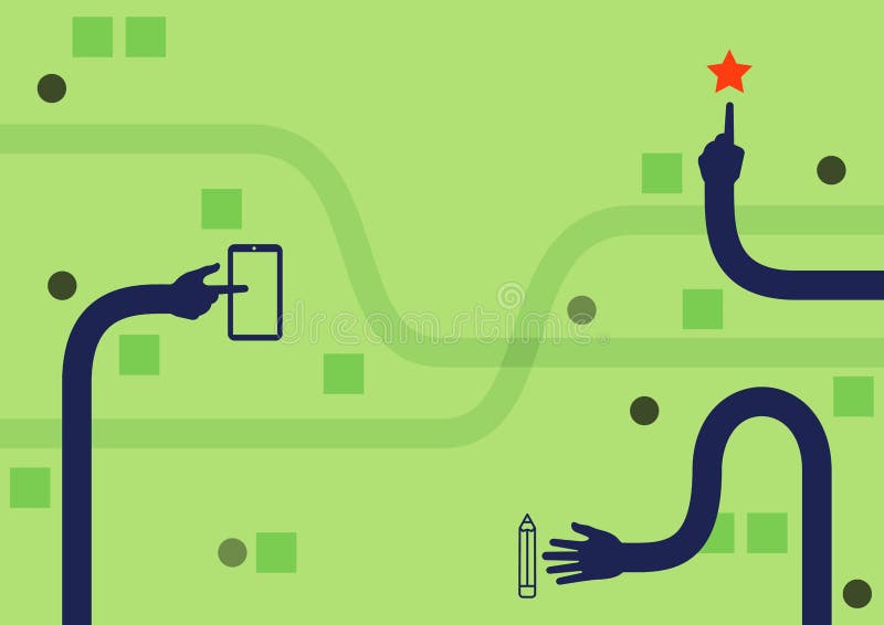 Three Long Hands Drawing Arms Pointing Fingers Touching Mobile Device ...