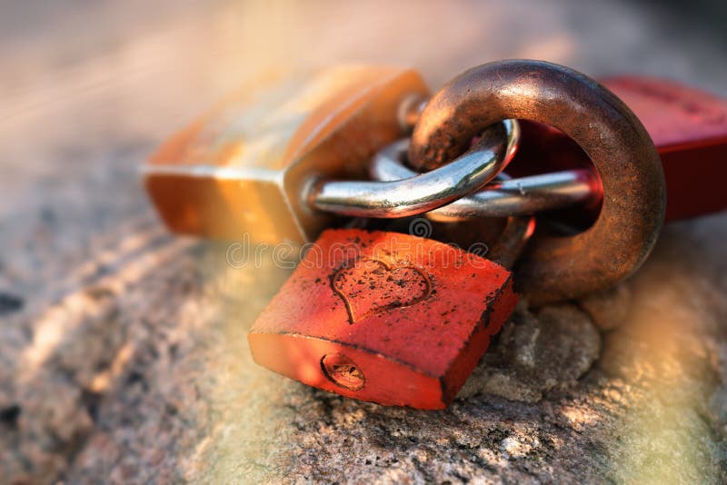 Three Love Locks with an Engraved Heart Stock Image - Image of love ...
