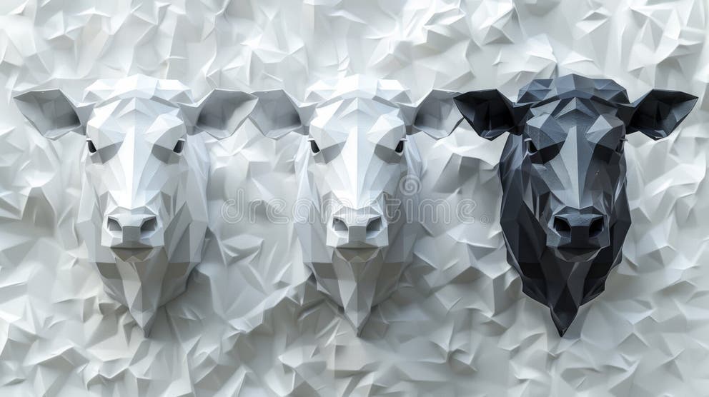 Three Low Poly Cows are Made Out of Paper and Placed on a Wall, AI ...