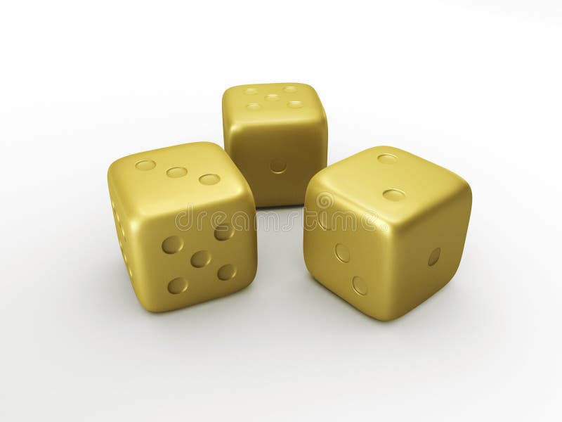 Three Lucky Gold Dice Isolated on White Stock Illustration ...