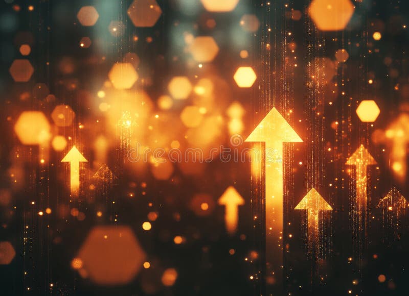 Three Luminous Arrows Rise on a Dark, Shiny Surface, Surrounded by ...