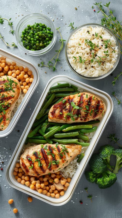 Three Lunch Containers Filled with Chicken, Beans, and Broccoli Neatly ...