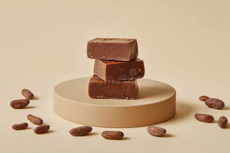 Three Luscious Dark Chocolate Squares, Elegantly Placed on a Plain ...