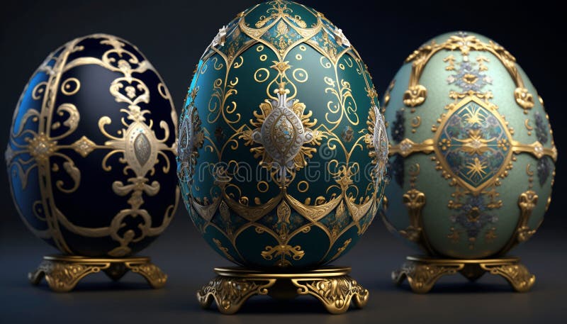 Three Luxury Easter Eggs Beautiful Decorated with Gold. Faberge Style. Generative AI Stock ...