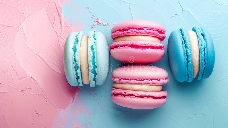 Three Macarons are Arranged on a Blue and Pink Background, AI Stock ...