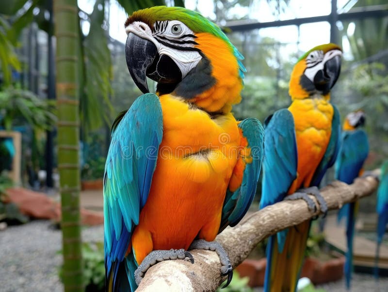 Colorful Parrots in an Indoor Setting Stock Image - Image of avian ...