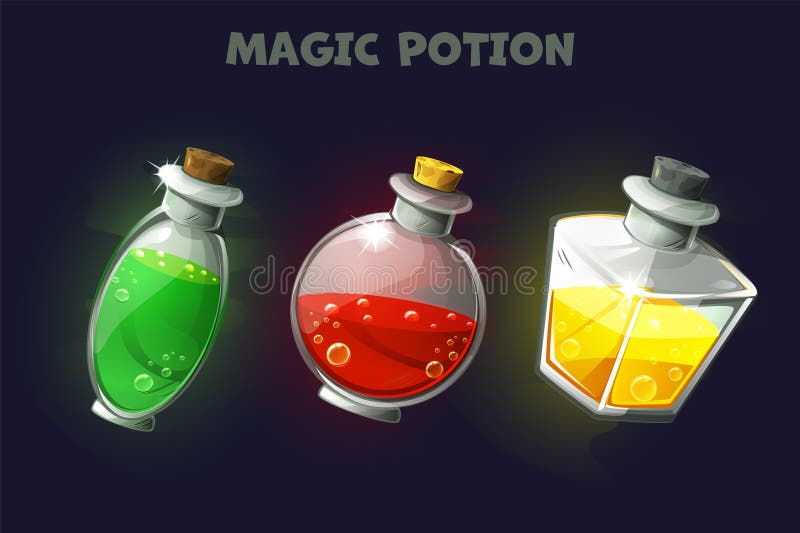 Three MAGIC POTIONS. Bottles with Magic Potions and Poisons Stock ...