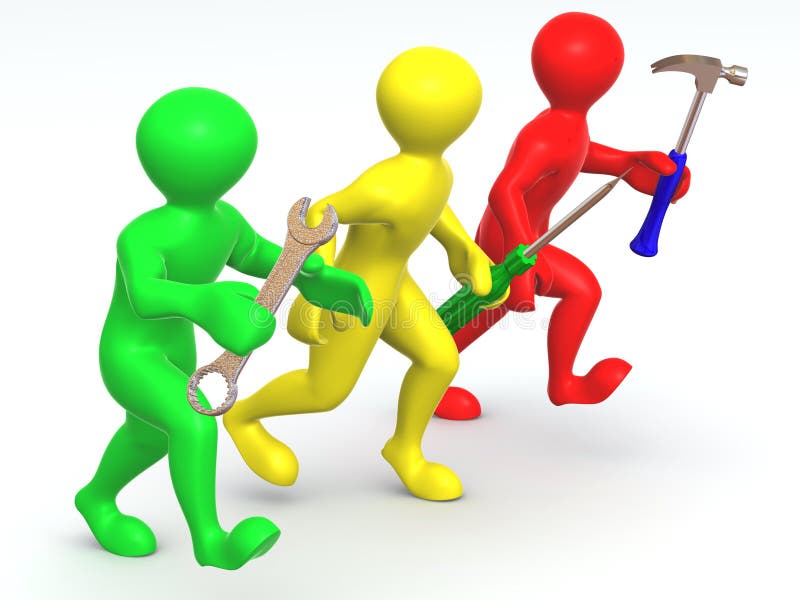 Three Man with Tools. Maintenance. 3d Stock Illustration - Illustration ...