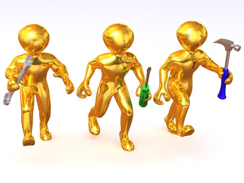 Three Man with Tools. Maintenance. 3d Stock Illustration - Illustration ...