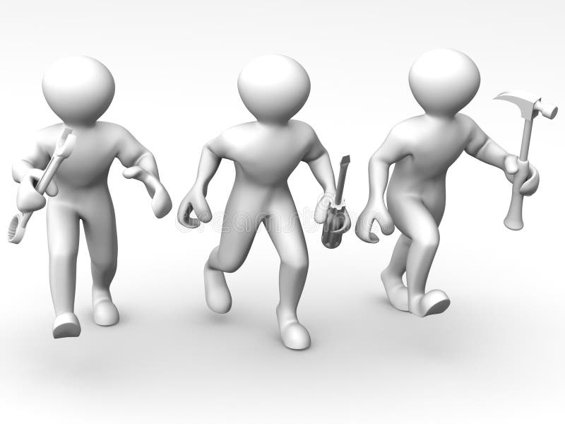 Three Man with Tools. Maintenance Stock Illustration - Illustration of ...