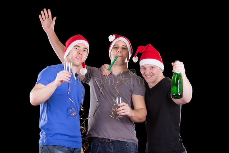 Three Man Wearing Santa Hat Stock Photo - Image of christmas ...