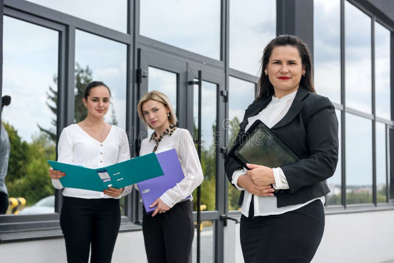 Three Managers in Smart City Stock Photo - Image of contact, digital ...