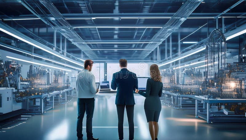 Three Managers in a Production Hall Stock Illustration - Illustration ...