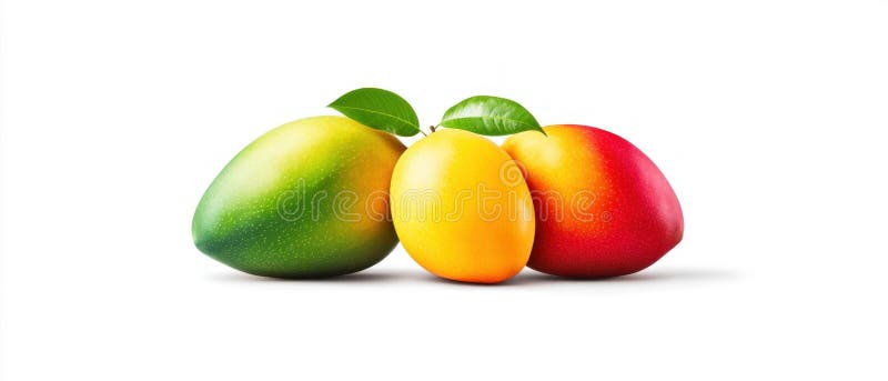 Three Mangoes of Different Colors Isolated on White Background. Stock ...