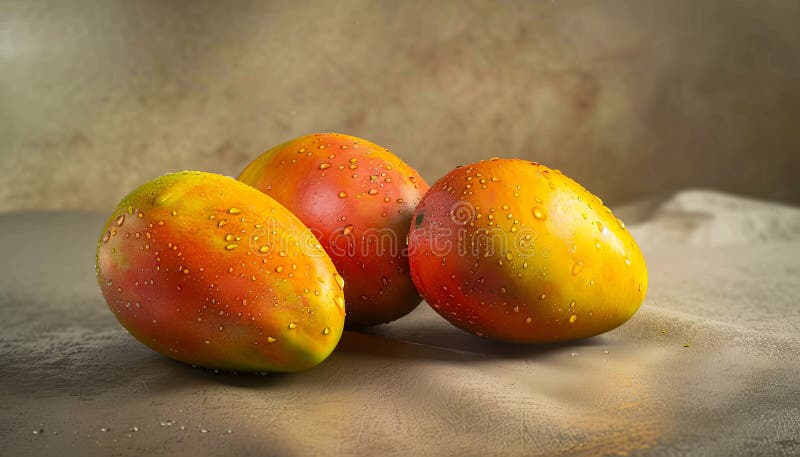 Three Mangoes with Water Droplets on Them Stock Image - Image of ...