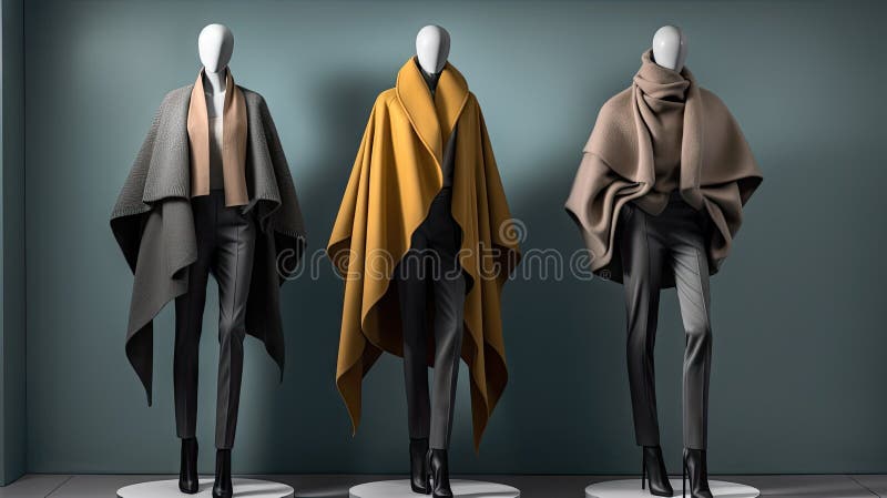 A Selection of Garments Draped on Mannequins Stock Illustration ...