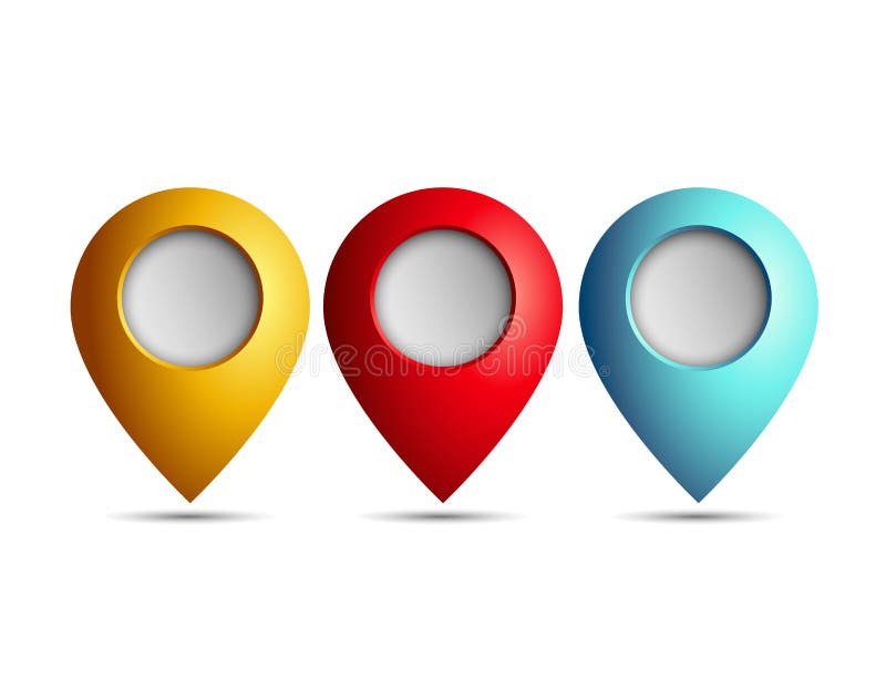 Three Map Pointer Vector Icon Stock Illustration - Illustration of ...