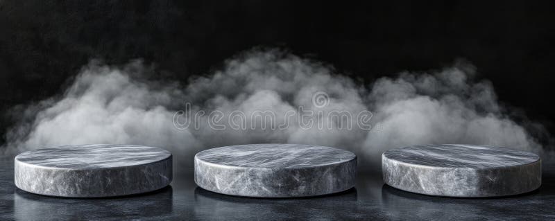 Three Marble Cylinders in Smoky Atmosphere, 3D Render, Product Display ...