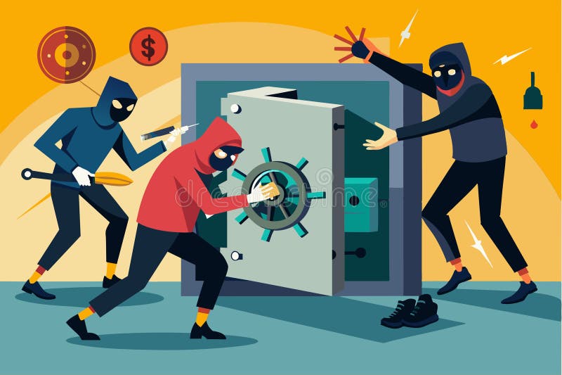 Three Masked Thieves Work Together To Force Open a Safe while Inside a ...