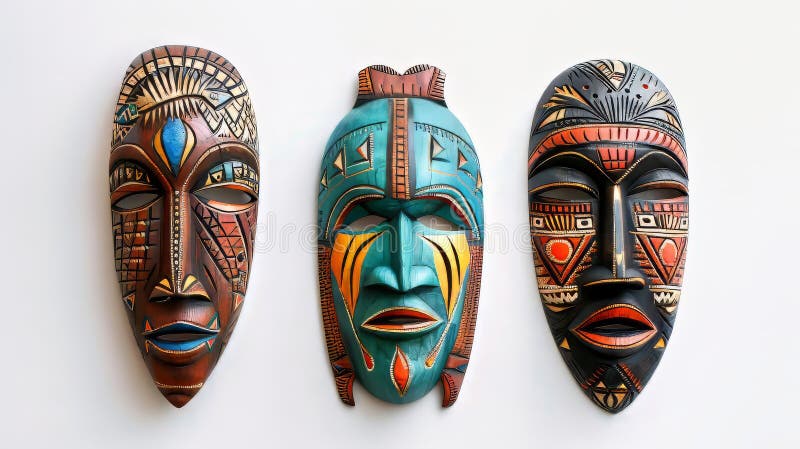 Three Masks with Different Colors and Designs Stock Illustration ...