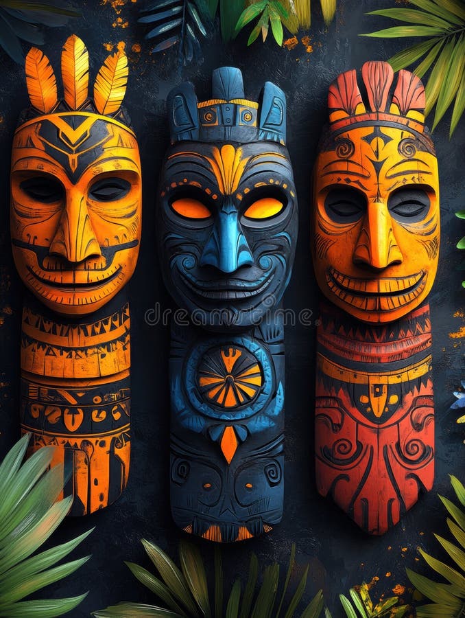 Three Masks with Different Colors and Designs Stock Illustration ...