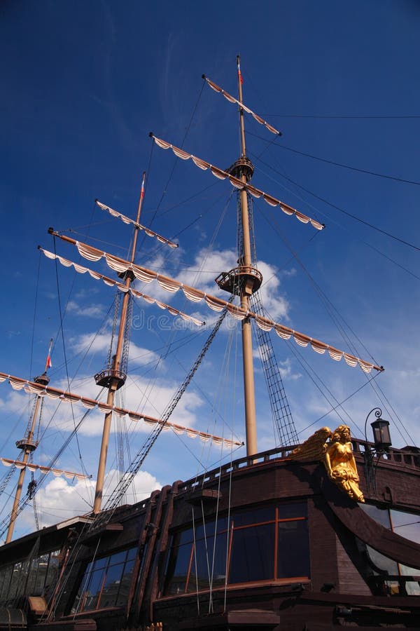 Three-masted ship stock image. Image of lantern, blue - 65596415