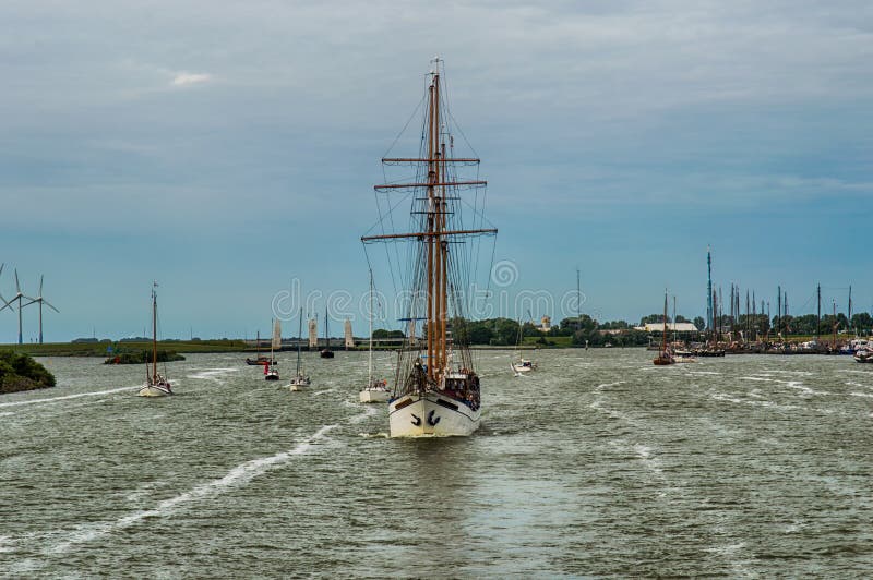 Three-master on the Elbe stock photo. Image of focus - 29109490