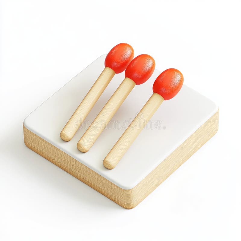 Three Wooden Matches on White Square: a 3D Render Stock Illustration ...