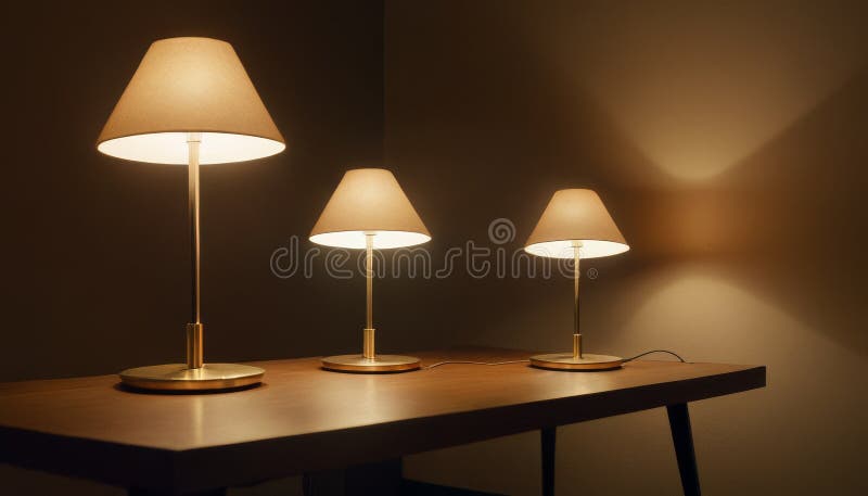Trio of Table Lamps Casting Soft Shadows Stock Photo - Image of ...