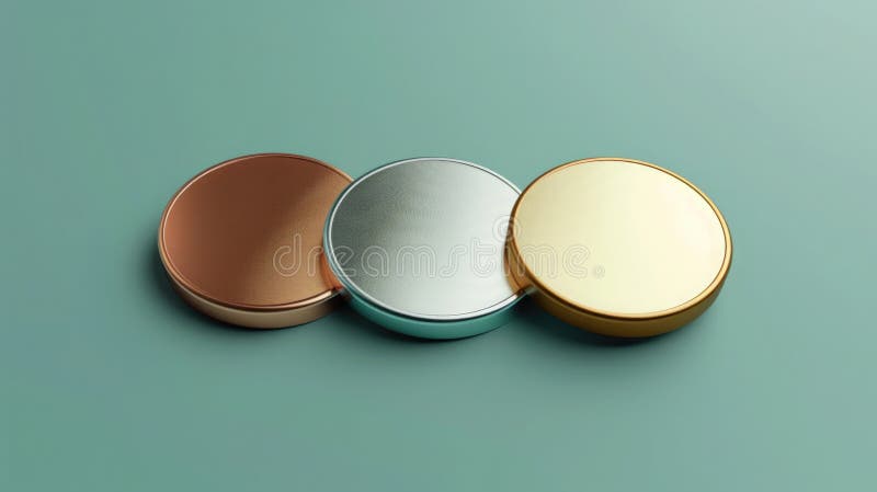 Three Medals in Bronze, Silver, and Gold Displayed on a Green ...