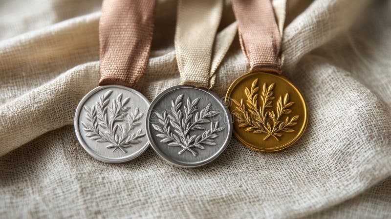 Three Medals, Gold, Silver, and Bronze, on a Cloth Stock Illustration ...