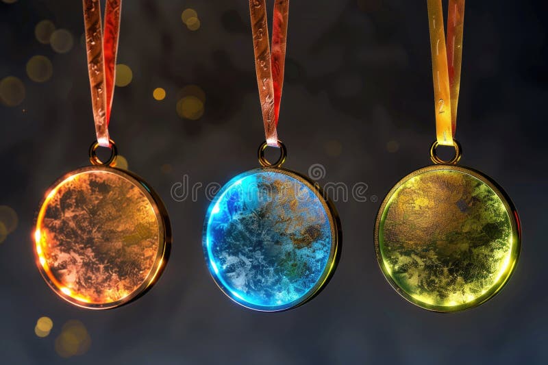 Three Medals Hanging from a String, Suitable for Awards and ...