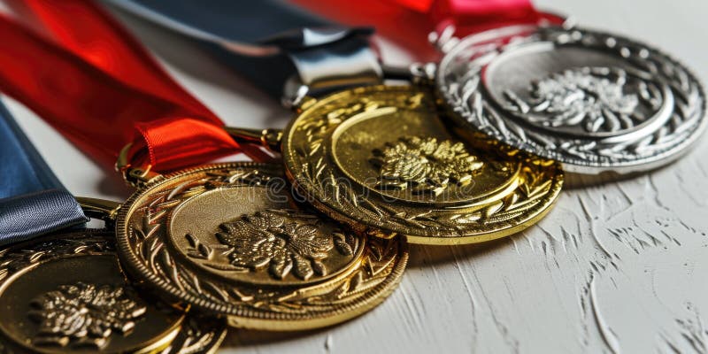 Three Medals Placed on a Table, Suitable for Awards or Recognition. Can ...