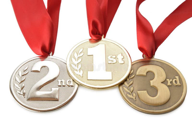 Three medals on white stock image. Image of fist, adversity - 93094123