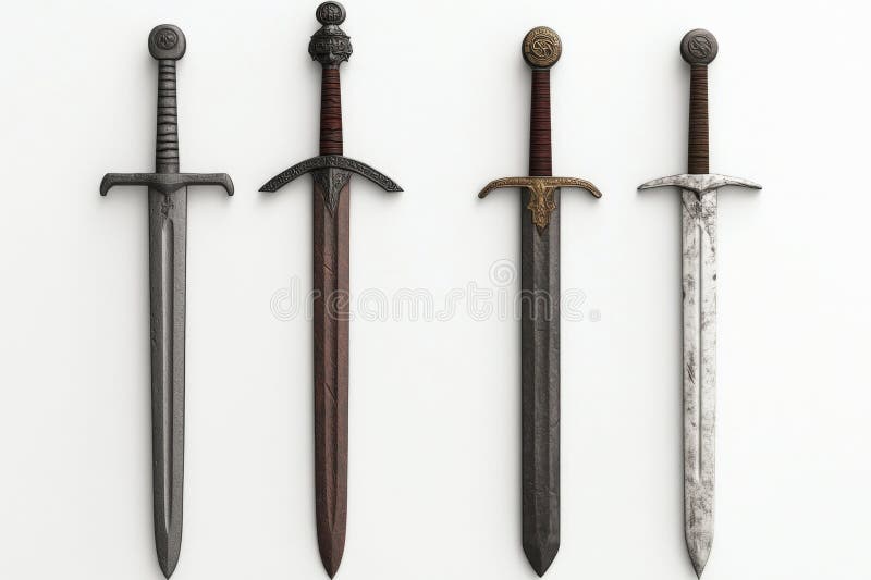 Three Medieval-style Swords Sit Together on a Surface, Waiting for Use ...
