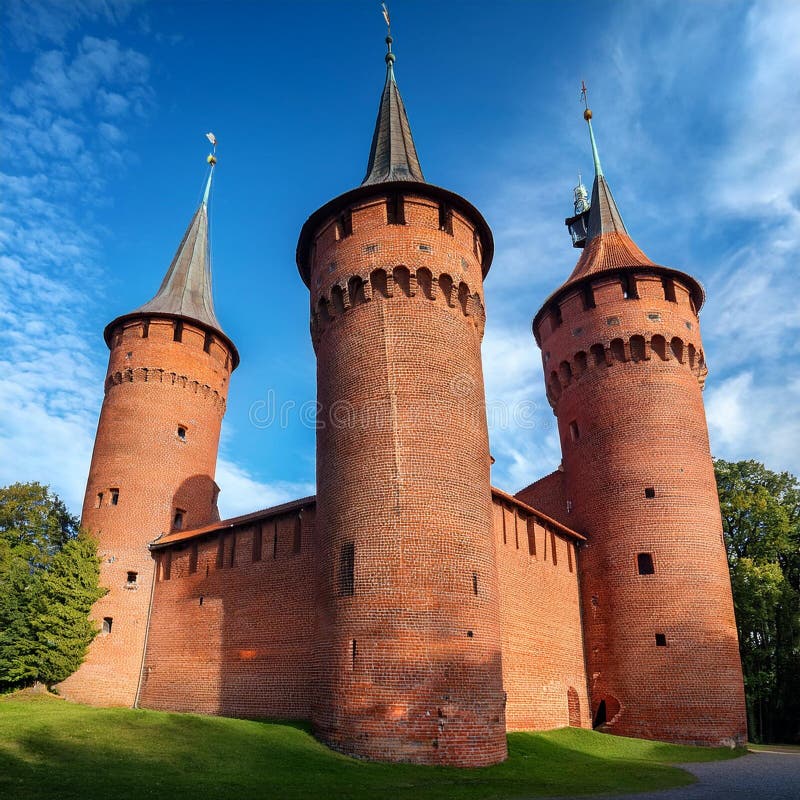 Three Medieval Towers Made of Red Bricks, AI Generated Stock ...