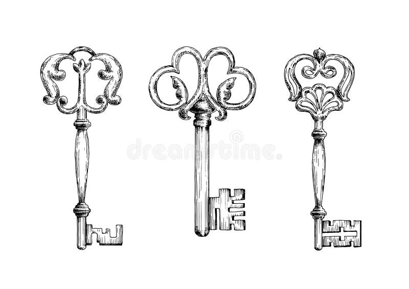 Three Medieval Vintage Keys Sketches Stock Vector - Illustration of ...
