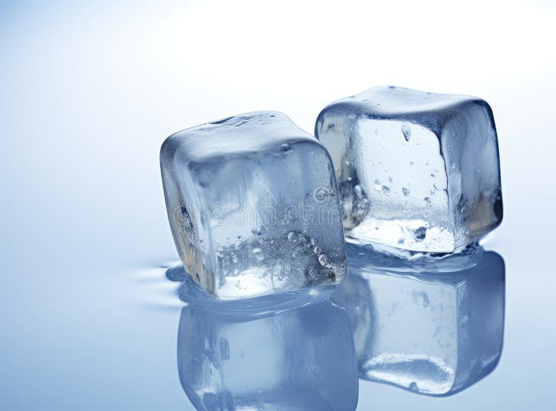 Three Melting Ice Cubes on Glass Table. on White Background. Created ...
