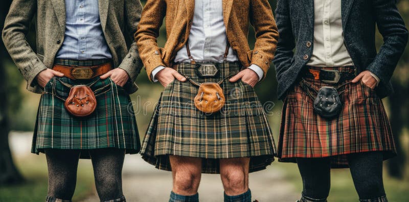 Three Men Attired in a Traditional Scottish Kilt, Jacket, and Vest ...