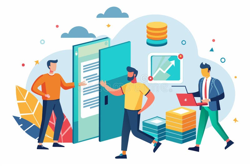 Three Men are Collaborating on Data Entry and Analysis in a Bright ...