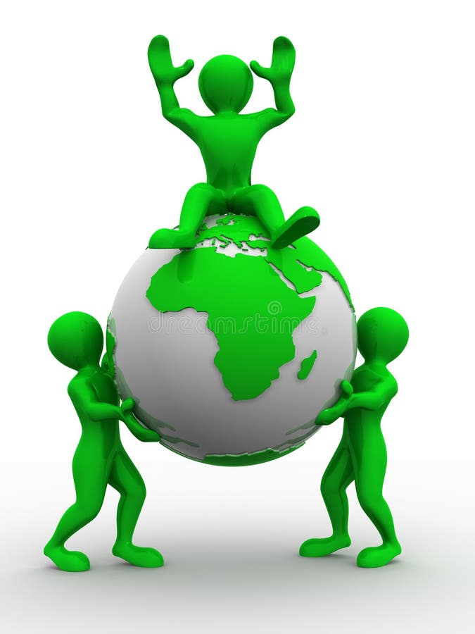 Three men and Earth stock illustration. Illustration of leadership ...