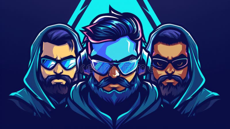 Three Men in Hoodies with Sunglasses and Beards Stock Illustration ...