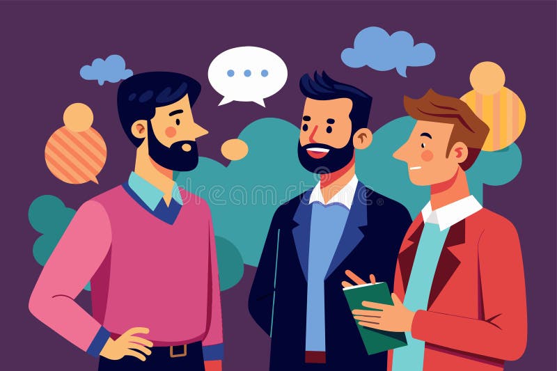 Three Men Standing Closely Together Engaging in Conversation, Men ...