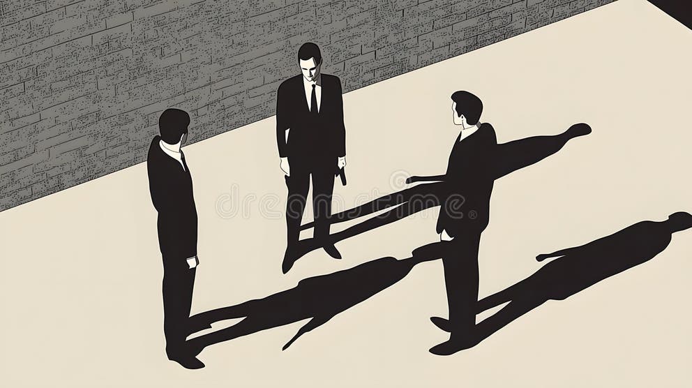 Three Men in Suits Engage in a Tense Standoff. Stock Illustration ...