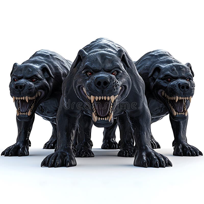 Three Menacing Black Dogs Rendered in 3D Standing Shoulder To Shoulder ...