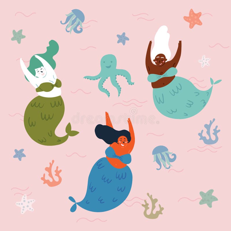 Three Mermaids Swimming Stock Illustration Illustration Of Green 2732416