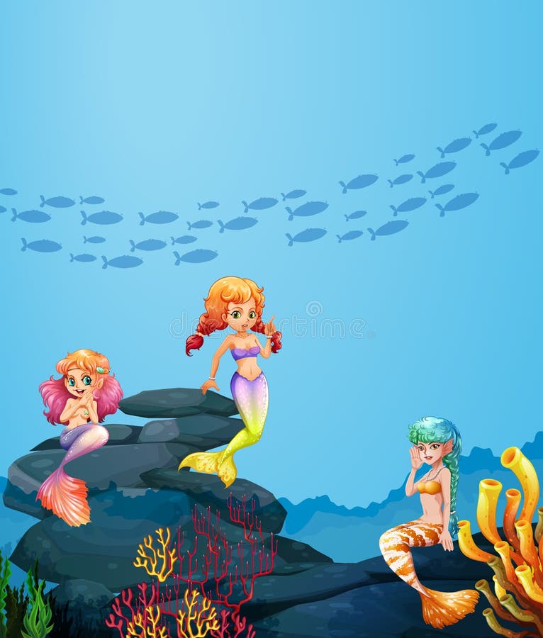 Mermaids Swimming Vintage Girls Book Ends Stock Illustration