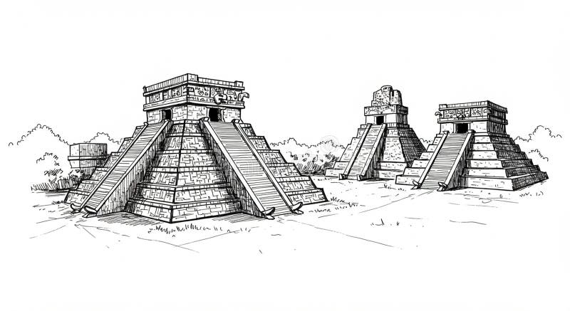 Three Mesoamerican Pyramids, Resembling Ancient Maya or Aztec ...