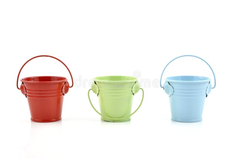 Three Metal Buckets of Different Colours with Handle Stock Image ...
